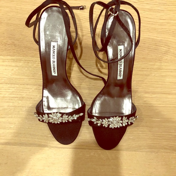 Manolo Blahnik | Shoes | Authentic Black Manolo Heels With Crystals ...
